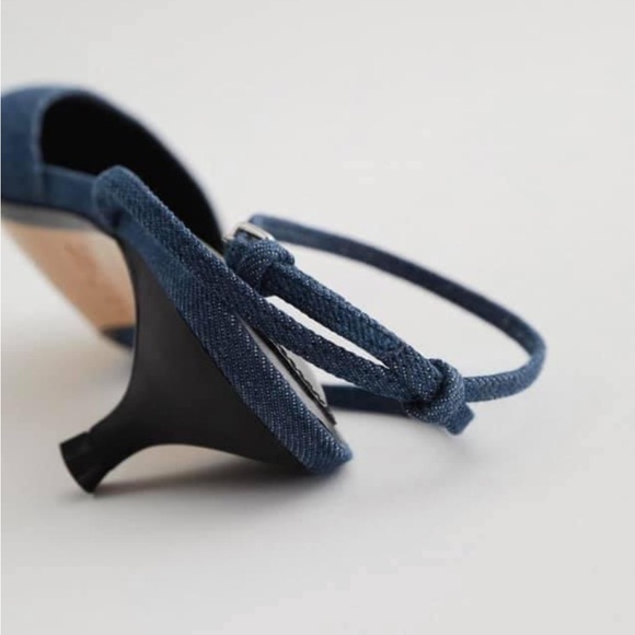 Zara | Shoes | Zara Denim Tile Blue Kitten Heel Shoes | Poshmark
